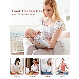 Kompoll Wearable Breast Pump Portable Electric Hands-Free Breast Pump with 2 Mode & 5 Levels, Wireless Worn in-Bra Painless Breastfeeding, Pink