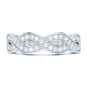 PRSTANI Sterling Silver Fancy Wave Intersecting Infinity Round Brilliant Cut Genuine Moissanite Matching Ring Wedding Band (7.5)