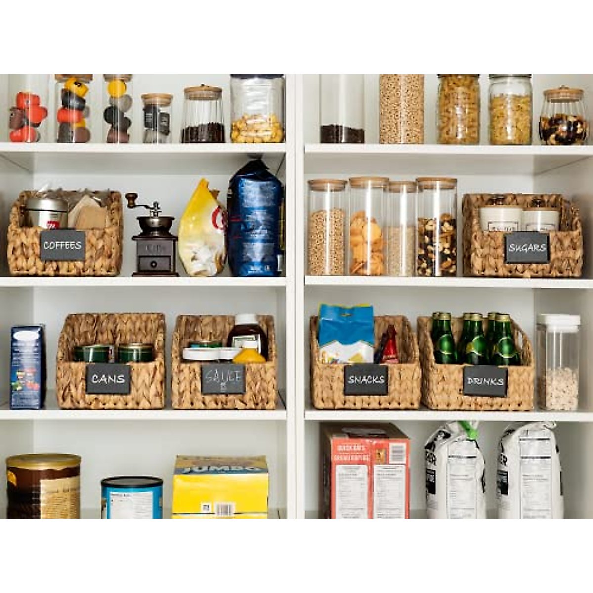 StorageWorks Set of 4 Round Paper Rope Storage Baskets, Rectangular Wicker Baskets with Built-in Handles