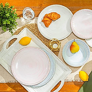 Zak Designs French Country House Melamine Plastic Serving Tray (21 inches, Oyster) and Condiment Bowl-Tray 4pc, BPA Free