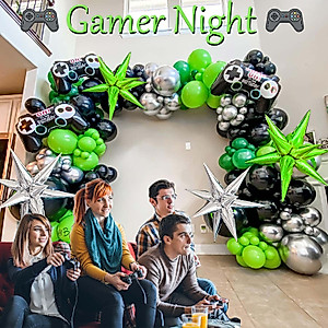 Video game Balloon garland kit 135pcs Green and Black Silver Controller balloon arch Gamer night Decorations For boy birthday party supplies