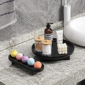 FERAHI Black Decorative Trays, 2 Pcs Black Trays for Coffee Table, Round Wood Serving Tray, Black Vanity Tray for Bathroom, Wood Riser for Kitchen, Black Tray Decor, Modern Farmhouse Decor