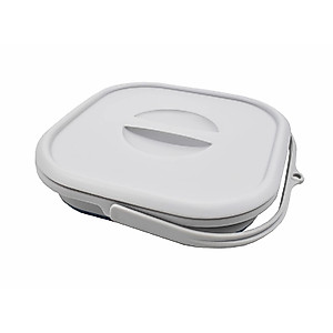 SAMMART Collapsible Square Handy Bucket with Handle & Lid 5.5L (1.4 Gallon) -Foldable Square Water Pail - Portable Tub for Fishing, Camping, Outdoor and Home (Grey/Steel Blue, 1)