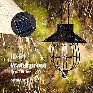 YAKii 2 Pack Solar Lantern Hanging Waterproof Outdoor Metal Solar Lamp with Warm White Light Decorate for Yard Garden Pathway Patio Porch Decor (Black)