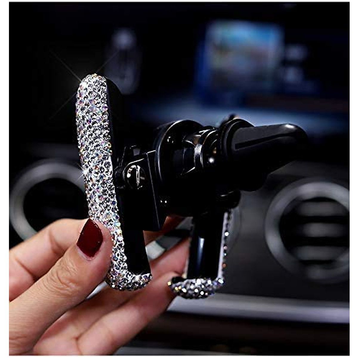 Best Bling Rhinestone Crystal Convenient Mini Car Dash Air Vent Automatic ADJUSTABLE Phone Holder (Silver)