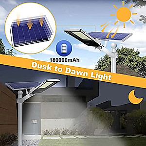 HYPLDXS 2000W Outdoor Solar Street Light Dusk to Dawn IP65 Waterproof 6500K Daylight White LED Solar Lights for Parking Lot Garage Garden Yard…