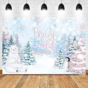 Avezano Winter Wonderland Baby Shower Backdrop 7x5ft Vinyl Baby It's Cold Outside Party Decorations Winter Snow Polar Bear and Penguin Baby Shower Banner Photography Background