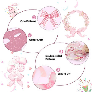 25 Pcs Coquette Birthday Decorations Glitter Happy Birthday Banner Pink Bow Hanging Swirls Pink Bow Birthday Decorations Bow Themed Party Decor for Baby Shower Girls Women Birthday Party Supplies