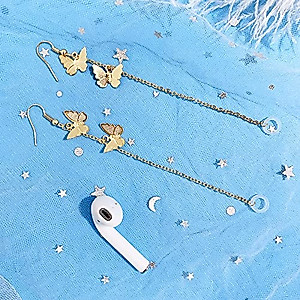 2pcs Anti Lost Earrings for Airpods Wireless Earphone Holder Butterfly Cactus Sunflower Mushroom Strap Earrings Holder Earhooks for Women (Gold Butterfly)