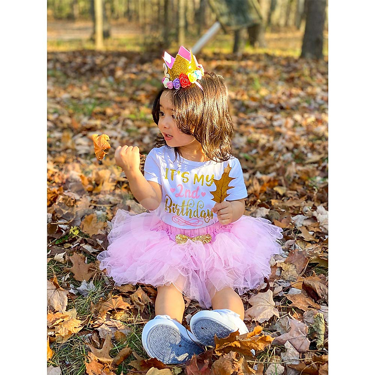 2nd Birthday Outfit Girls Two Year Old Birthday Shirt with Skirt (Pink 2nd,2 T)