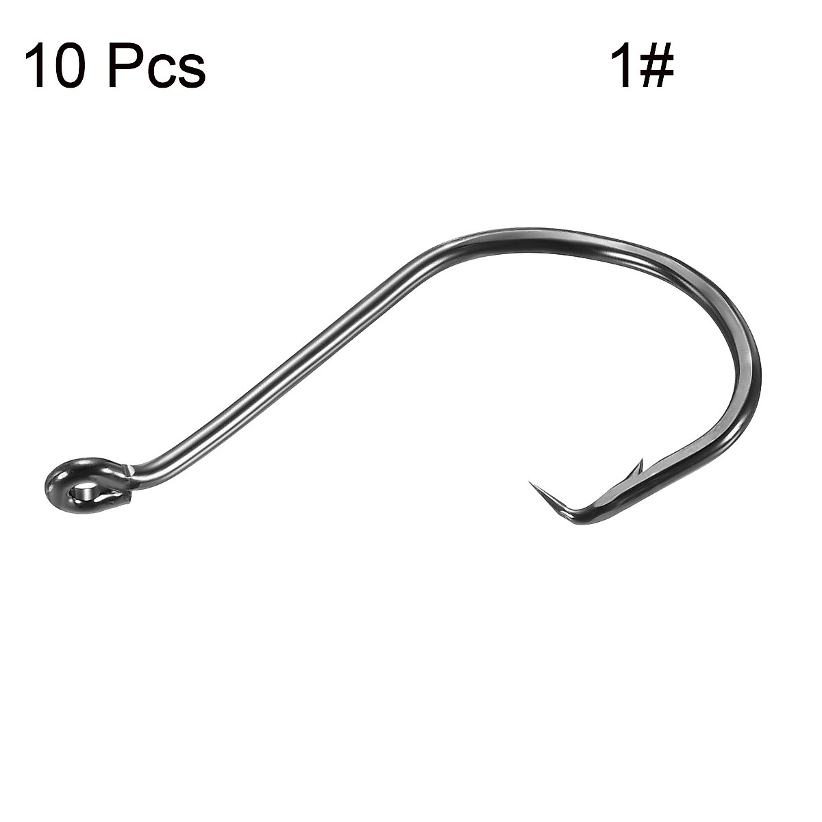 PATIKIL 1# Fishing Circle Hooks, 10 Pack 1.06" L Carbon Steel Offset Hook with Barbs for Freshwater Saltwater, Black