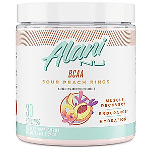 Alani Nu BCAA Branched Chain Essential Amino Acids Supplement Powder, Muscle Recovery Vitamins for Post-Workout, Sour Peach Rings, 30 Servings