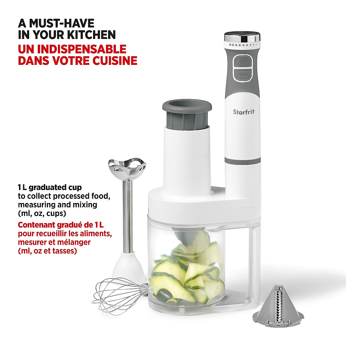 Starfrit 024221-002-0000 250-Watt 4-in-1 Hand Blender Small Kitchen Appliance, Regular Sized, white