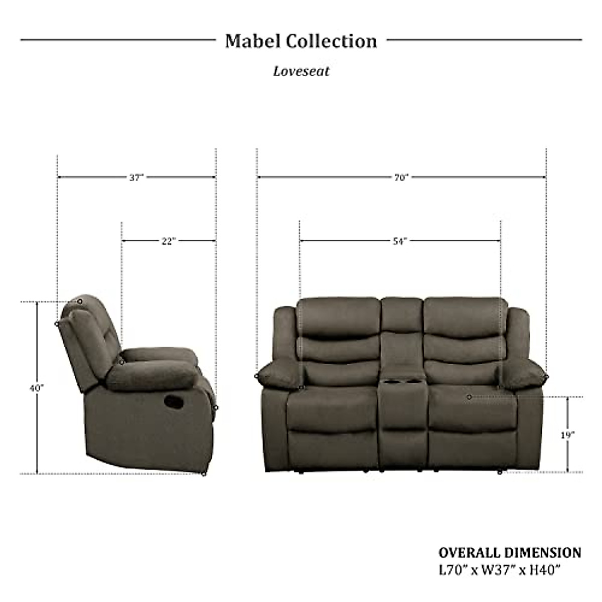 Lexicon Mabel Wall-Hugger Manual Double Reclining Loveseat, Brown