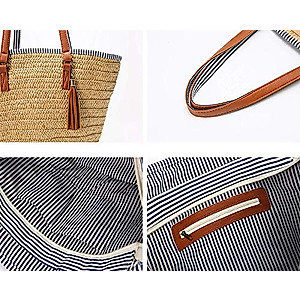 Straw Beach Bags Tote Tassels Bag Hobo Summer Handwoven Shoulder Bags Purse With Pom Poms