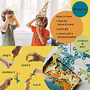 BINABO Construction Toy - Open-Ended, Easy Connections, Create Anything! - Made from 100% Plant-Based Bioplastic (60 Pieces)