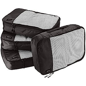 Amazon Basics 4 Piece Packing Travel Organizer Cubes Set - Medium, Black