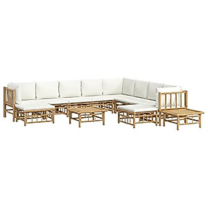 CUMYZO 12 Piece Patio Lounge Set with Cream White Cushions Bamboo 92.3kg/203.06lb
