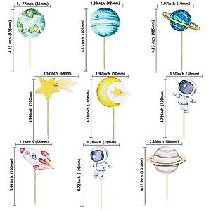 Ephlyn 36Pcs Space Astronaut Cupcake Toppers Planet Rocket Spaceship Trip to the Moon Star Cupcake Food Picks Universe Outer Space Theme Baby Shower Kids Birthday Party Supplies Blue