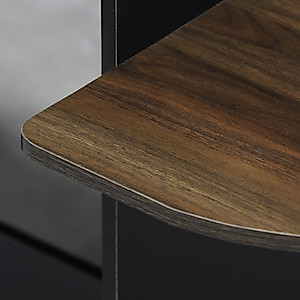 Furinno Compact Computer Desk with Shelves, Round Side, Columbia Walnut/Black