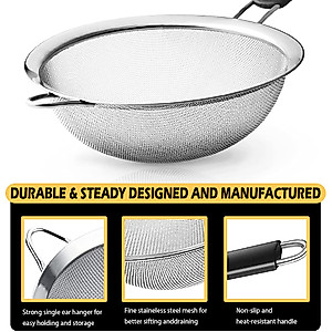 Stainless Steel Fine Mesh Strainers, Set of 3 Sizes Strainer for Kitchen, Wire Sieve with Insulated Handle Kitchen Strainer, Baking Tools Colander, Food Preparation, Flour Sifter, Rice, Pasta Strainer