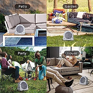 NiceBuy Rock Speakers Outdoor Waterproof Bluetooth Wireless Solar Powered Rock Speaker System Rechargeable with Lights&TWS Pair Function for Patio Outside Garden Deck Yard BBQ