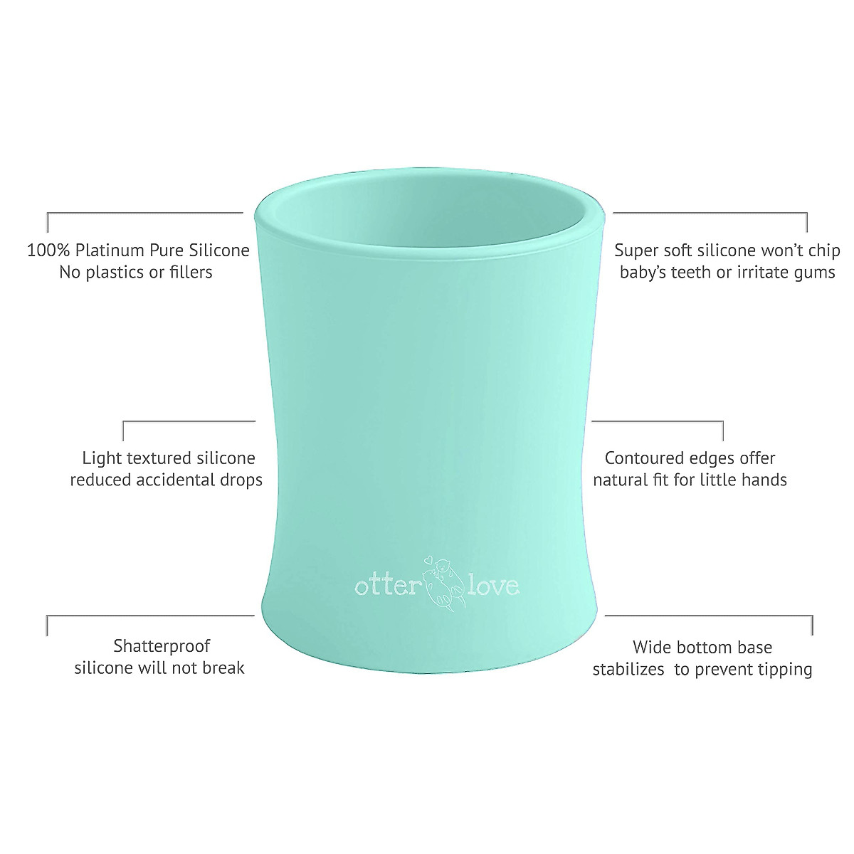 otterlove Silicone Baby & Toddler Training Cup - Pediatric OT Approved - 100% Platinum Pure LFGB Silicone - Unbreakable - Plastic Free - Tiny Cup Perfect for Baby Led Weaning (Mint)
