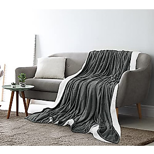 Utopia Bedding Sherpa Bed Blanket Queen Size Grey 480GSM Plush Blanket Fleece Reversible Blanket for Bed and Couch (90x90 Inches)