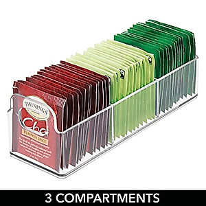 mDesign Plastic Condiment Organizer and Tea Bag Holder - 9" Long Kitchen Pantry/Countertop Storage Caddy - Divided Chip, Snack, Granola, Oatmeal Packet Holder - Lumiere Collection - 4 Pack - Clear