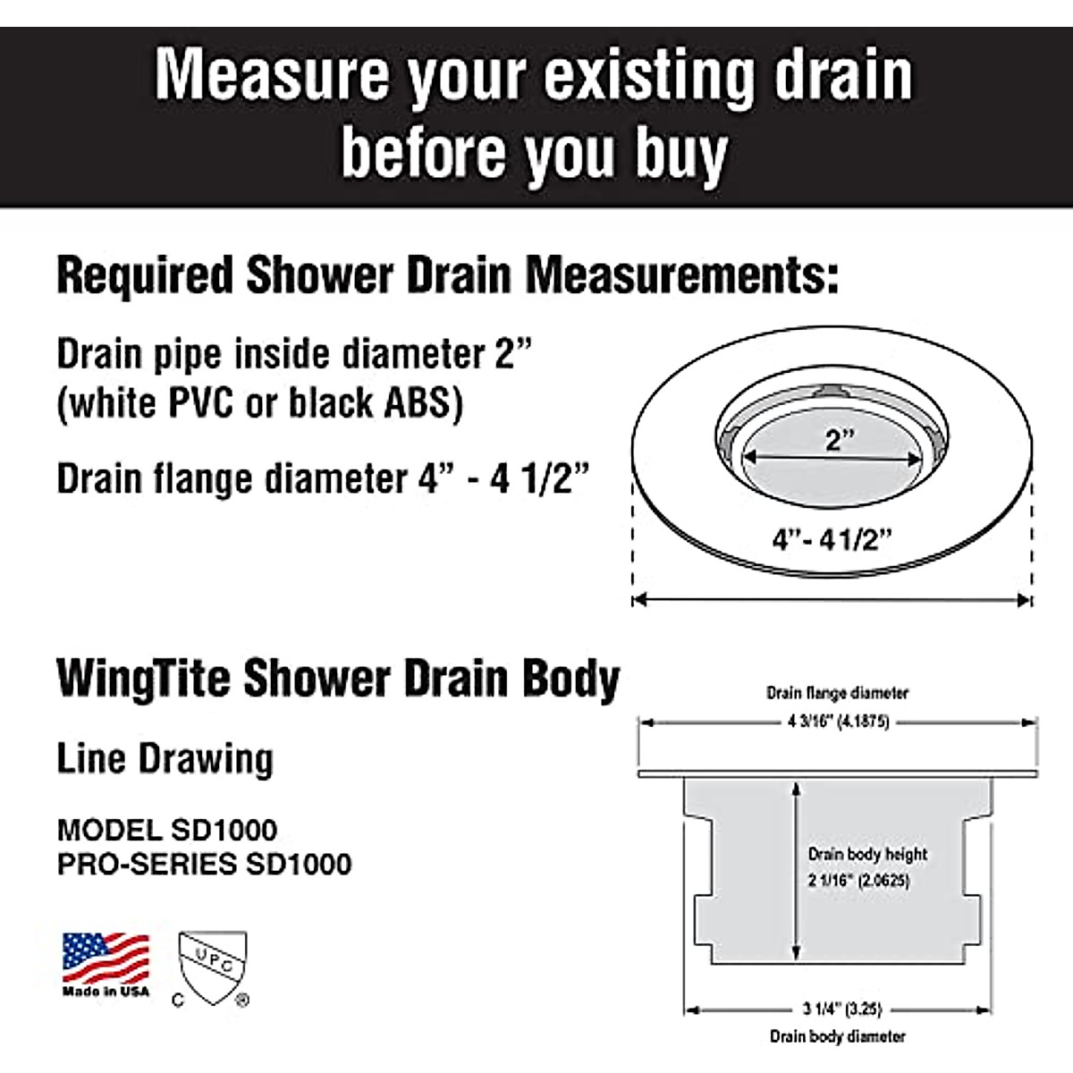 WingTite Pro-Series Shower Drain, Builders Model for New Construction, Installs Entirely from the Top, Chrome