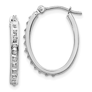 14k White Gold Oval Hinged Diamond Hoop Earrings for Women, 19x2mm, Real diamond earrings for women (0.01 cttw, I1-I3 Clarity, I-J Color), Elegant Diamond Hoop Earrings