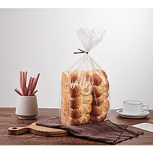 Lesibag 100 Pcs Bread Bags with Ties - 8" x 18" Clear Gusseted Bread Bags for Homemade Bread and Bakery Loaf
