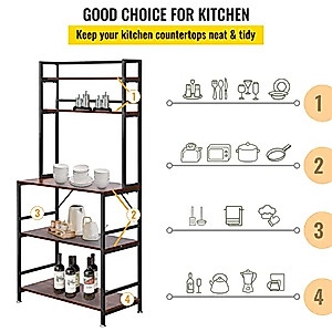 VEVOR Kitchen Baker's Rack, 5-Tier Microwave Stand with 6 Hooks Utility Storage Shelf, Industrial Bakers Racks for Kitchens with Storage, Standing Kitchen Rack for Home Bar, Coffee Bar, Dining Room