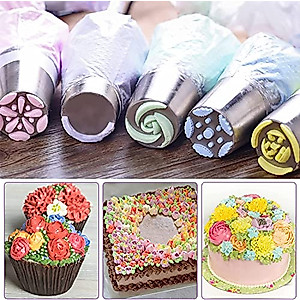 Russian Piping Tips 56 Pcs Cake Decorating Kit, 12 Flower Piping Tips, Leaf Icing Frosting Tips Nozzles Pastry Bags Baking Supplies Kit for Cupcake Cookies Birthday Party Baking Gifts
