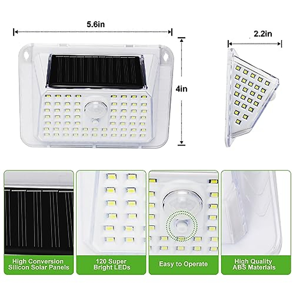 MMXIANG Solar Motion Sensor Lights Outdoor, 120-LEDs Solar Security Lights 3 Lighting Modes IP67 Waterproof Solar Fence Lights with 270°Wide Angle for Front Door, Yard, Garage, Deck - 4Pack