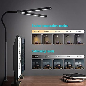DUKTIG LED Desk Lamp, Double Head Computer Lamp, Bright Modern Desk Lamp - 5 Color Modes and 5 Dimmable, Tall Desk Lamps for Home Office, Studio, Gaming, Architect (24W, Square)