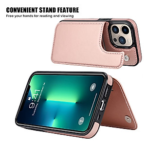 JOYAKI Wallet Case Compatible with iPhone 13 Pro Max,Slim Protective case with Card Holder,PU Leather Kickstand Card Slots Case with a Free Screen Protective Glass for iPhone 13 Promax(6.7")-Rose Gold
