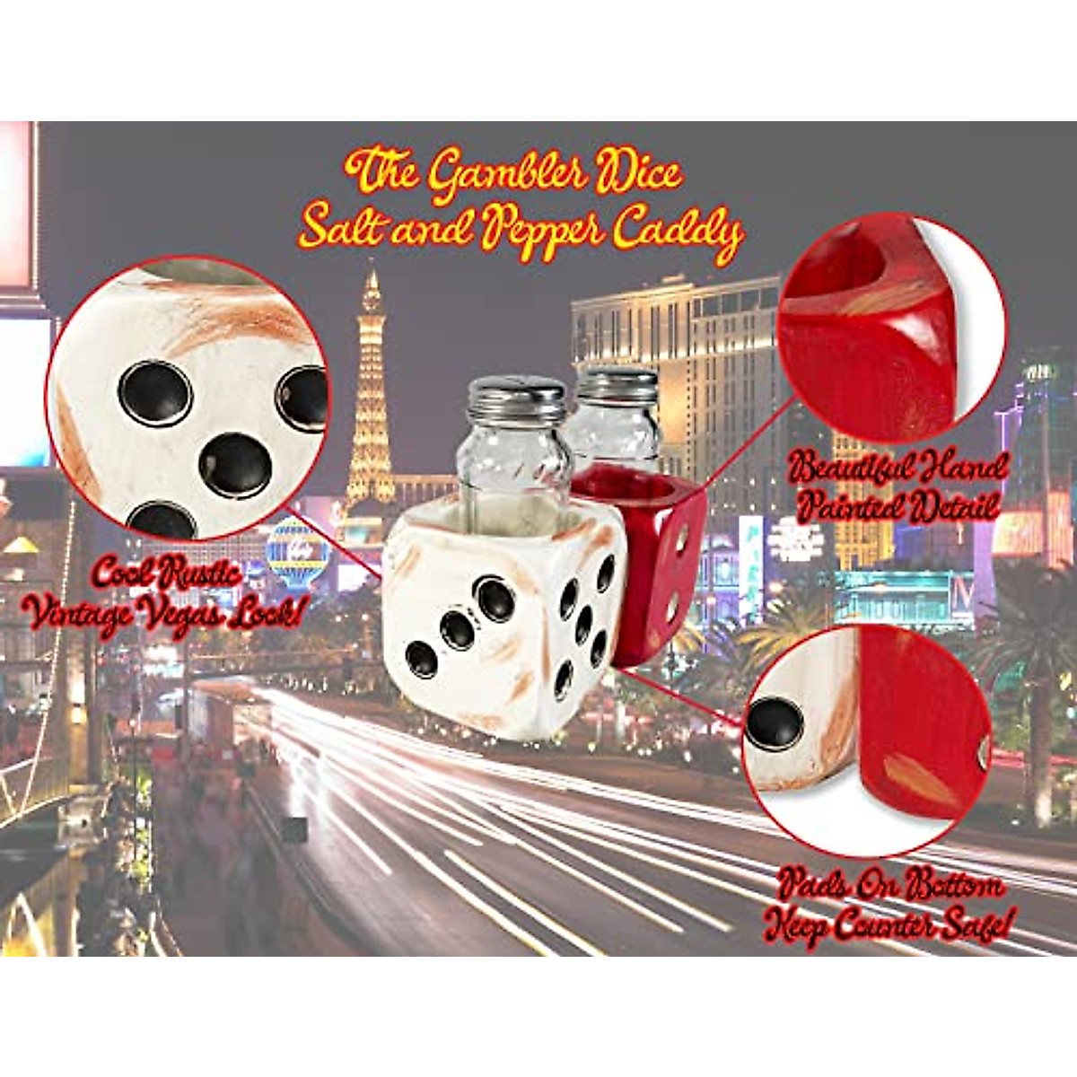 Urbalabs Gambler Poker Casino Dice Salt and Pepper Shaker Caddy Fun Gaming Kitchen Decorations Kitchen Ranch Decorations Rustic Cowboy Decor Hand Painted