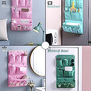 HSLFUAI Hanging Storage Bag for Bathroom, Behind Door, Bedroom, Washing Table Storage, Multifunctional Storage Bag with 3 Sticky Wall Hooks (3Layer, Blue)