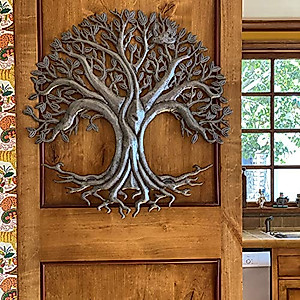 Tree of Life, Garden Metal Plaque, Indoor and Outdoor Wall Décor 23 Inches Round Haitian Art