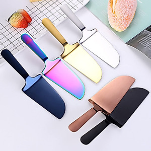 PAPABA Stainless Steel Pizza Shovel Bread Slicer Serrated Edge Cake Pie Server Divider Cake Cutter Knife Dessert Spatula Blue