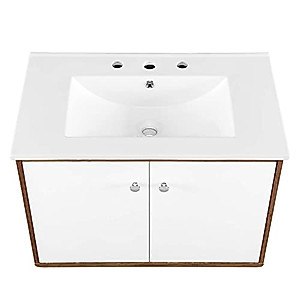Modway Transmit Wall-Mount, 30" Bathroom Vanity, Walnut White