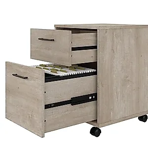 Bush Furniture Key West 54W Computer Desk with 2 Drawer Lateral File Cabinet and 5 Shelf Bookcase in Washed Gray