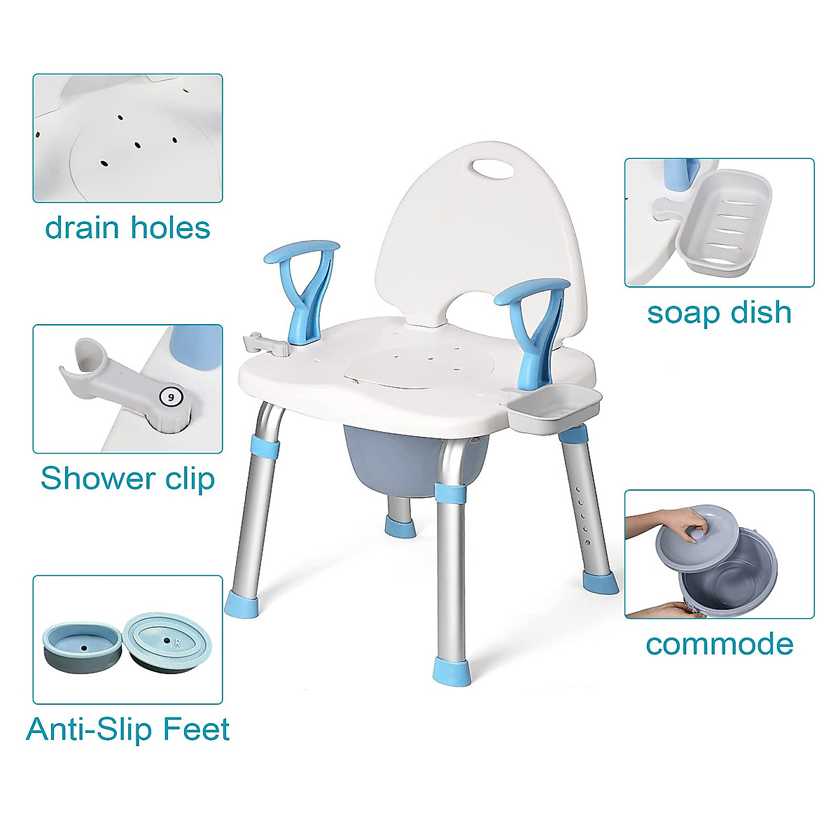 2 in 1 450lbs Shower Chair for Inside Shower Bath Seat with Commode Bath Bench with Back and Arms Bathroom Shower Seat for Senior and Disabled