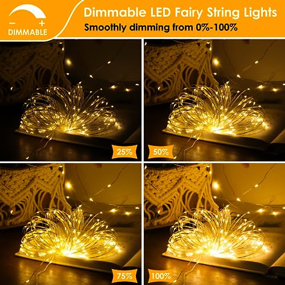 Mlambert 3 Pack 33FT Fairy String Lights Battery Operated with Remote and Timer, 100 LED Dimmable Waterproof Silver Wire 8 Modes Twinkle Lighting for Bedroom Indoor Outdoor Christmas Decor-Warm White