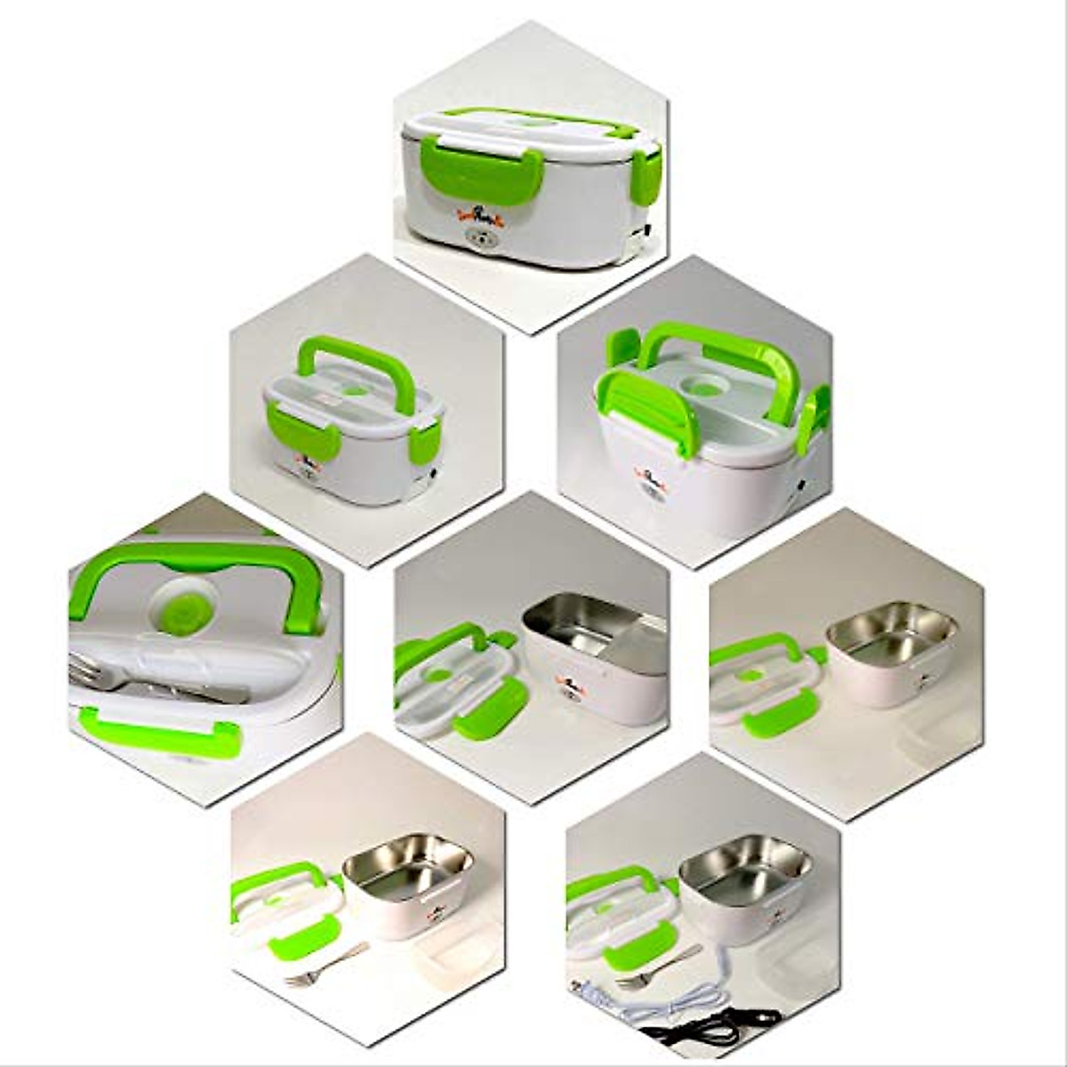 Sweet Home Bee 2 in 1, Electric Lunch Box –FAST HEATING, Car, Truck, Home Use, Portable Food Warmer Heater with Food Grade Removable Stainless Steel Container and Fork