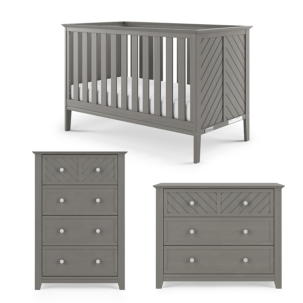 Child Craft Atwood Crib, Dresser and Chest Nursery Set, 3-Piece, Includes 3-in-1 Convertible Crib, Dresser and Chest, Grows with Your Baby (Lunar Gray)