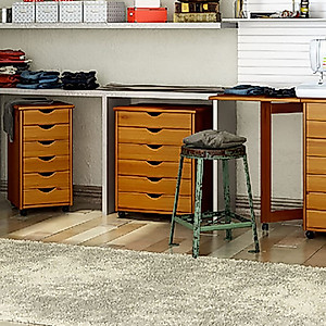 Adeptus Original Roll Cart, Solid Wood, 6 Drawer Extra Wide Drawers Roll Carts, Medium Pine