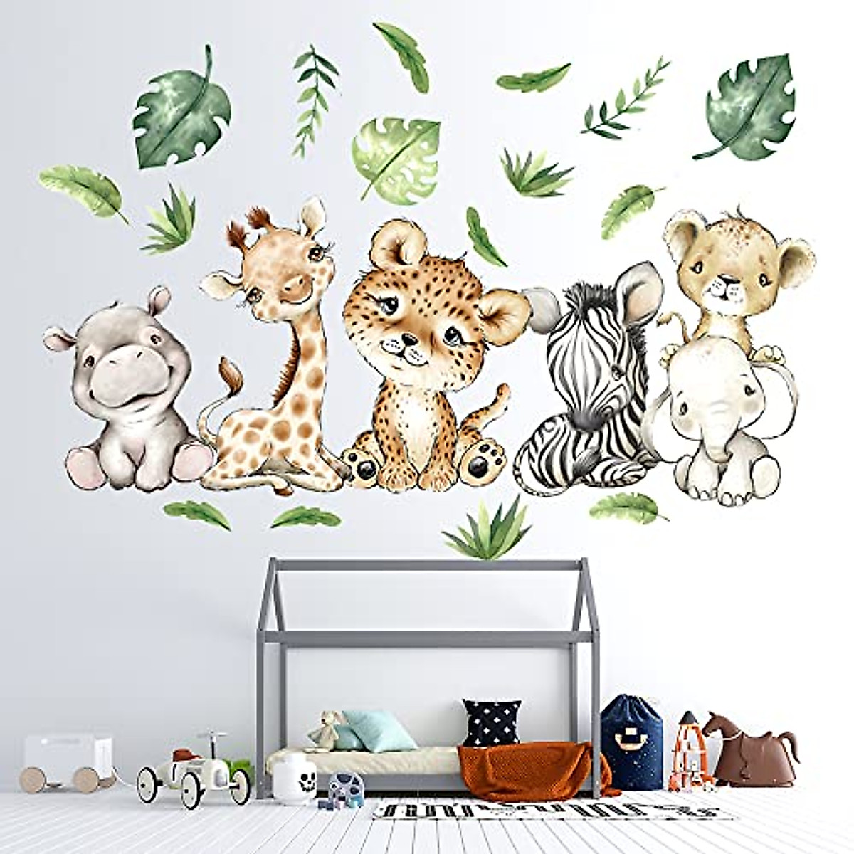 Jungle Animals Wall Decals Giraffe Tiger Zebra Elephant Wall Stickers for Living Room Bedroom Kids Room Nursery Wall Decor