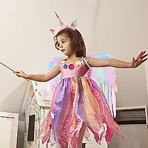 Girls Unicorn Wings with Headband Cute Feather Angel Wings Halloween Costume Accessories Cosplay Dress up Birthday Decorations